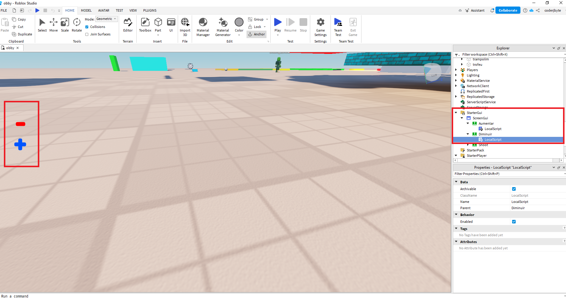 Aumentar e diminuir o tamanho do player no Roblox Studio
